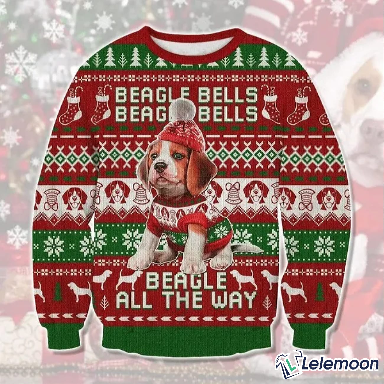 Beagle Ugly Christmas Sweater Lelemoon
