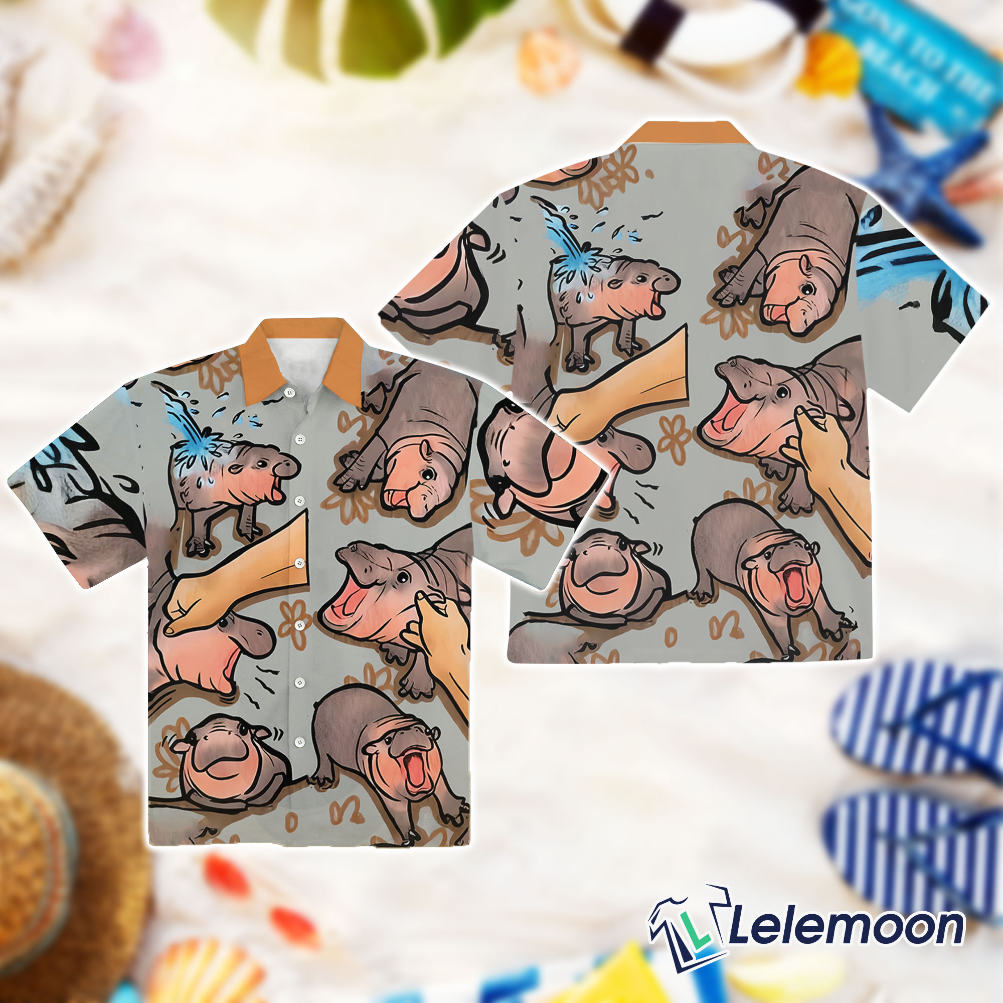 Moo Deng Cute Baby Hippo Hawaiian Shirt - Lelemoon Moo Deng Cute Baby Hippo Hawaiian Shirt - Lelemoon