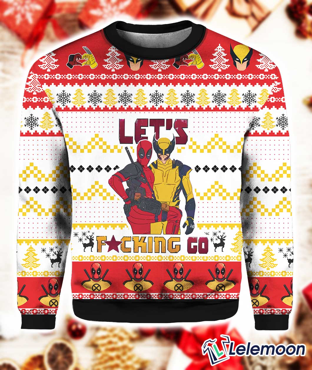 Let's F*cking Go Deadpool Wolverine Ugly Sweater - Lelemoon Let's F*cking Go Deadpool Wolverine Ugly Sweater - Lelemoon
